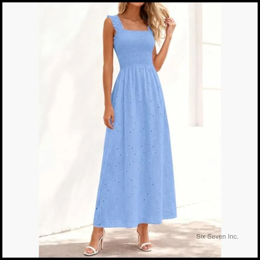 Dresses | Cotton Lace Maxi Sundress With Smocked Back And Pockets ...